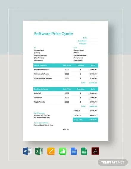 Free Software Quote Templates In PDF Word