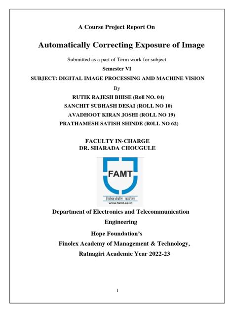 Project Report On Automatically Correcting Exposure Of Image Pdf