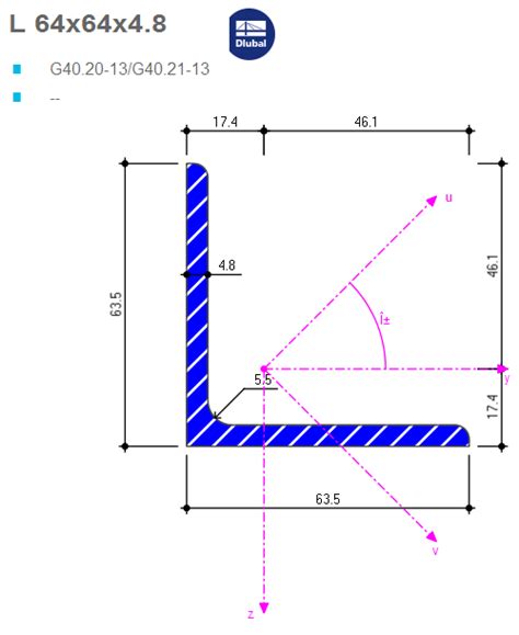 L 64x64x4 8 Cisc 12 Cross Section Properties And Analysis Dlubal Software
