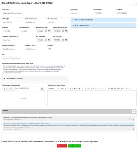 Check Effectiveness And Approve Capa 14 2