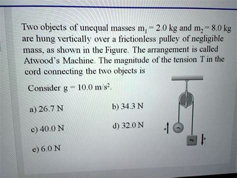 Solved Two Objects Of Unequal Masses M 2 0 Kg And Mz 8 0 Kg Are Hung Vertically Over A