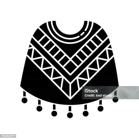 판초 블랙 글리프 아이콘 전통적인 아메리카 원주민 의상 기하학적 장식으로 심플한 라틴어 울 착용 공백에 실루엣 기호 벡터 격리 된 그림 0명에 대한 스톡 벡터 아트 및 기타