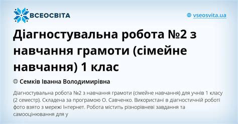 Діагностувальна робота №2 з навчання грамоти сімейне навчання 1 клас НУШ