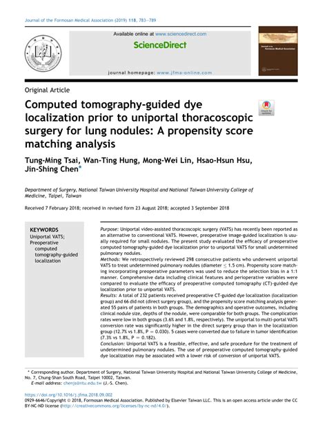 Pdf Computed Tomography Guided Dye Localization Prior To Uniportal Thoracoscopic Surgery For