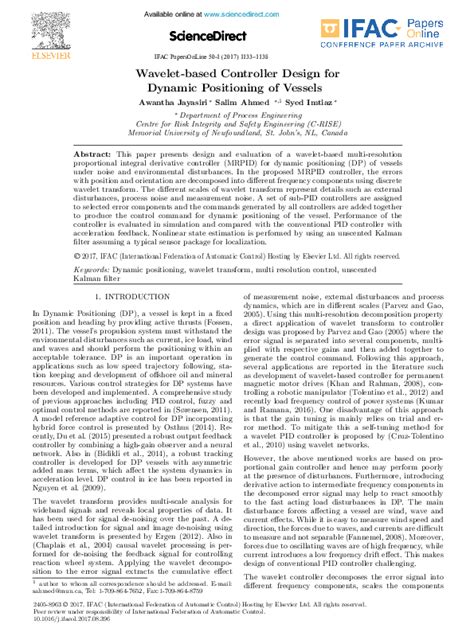 pdf wavelet based controller design for dynamic positioning of