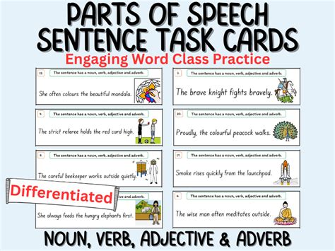 Parts Of Speech Task Cards Levels Teaching Resources