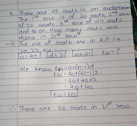 There Are 25 Rows Of Seats In An Auditorium The First Row Is Of 20 Seats The Second Of 22