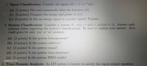 Solved 1 Signal Classification Consider The Signal Chegg Com