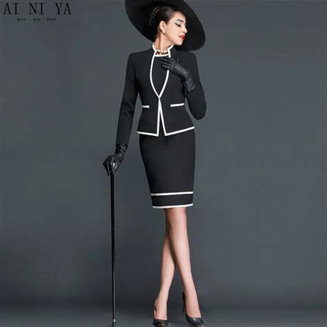 Women Skirt Suits Elegant Vintage Autumn Formal Wear To Work Office Business Suits Ol Jacket