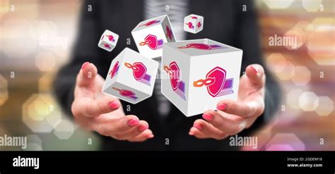 Cybersecurity Concept Above The Hands Of A Woman In Background Stock