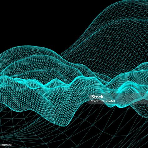 물결 모양의 그리드 배경입니다 추상적인 벡터 일러스트입니다 연결 구조입니다 미래 기술 스타일입니다 3 차원 관점 그리드입니다 굽이치는 풍경에 대한 스톡 벡터 아트 및 기타