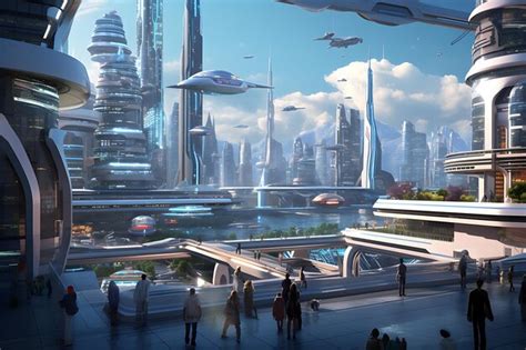 Premium Ai Image Futuristic Cityscape With Sleek Architecture And Unique Transportation Methods