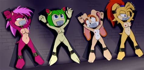 Rule 34 4girls Against Wall Blue Eyes Bondage Bound Breasts Buckle