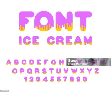 아이스크림 폰트입니다 단 맛 알파벳입니다 액체 글자입니다 달콤한 점성 Abc 부호입니다 디저트 벡터 일러스트 레이 션 컴퓨터 글자에 대한 스톡 벡터 아트 및 기타 이미지