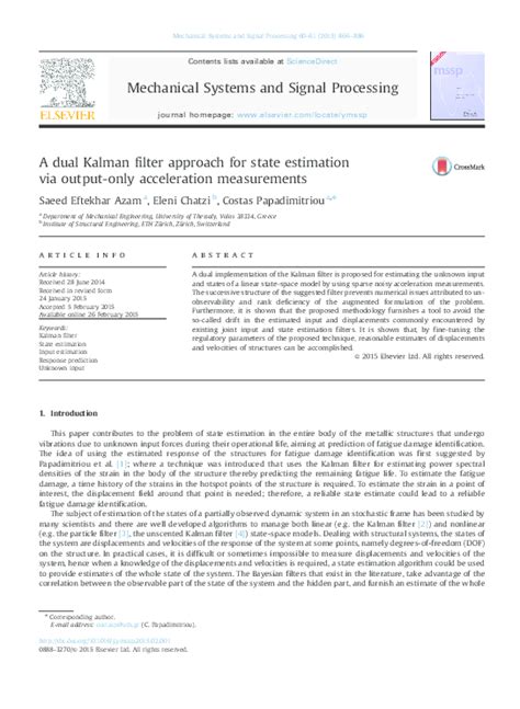 Pdf A Dual Kalman Filter Approach For State Estimation Via Output Only Acceleration Measurements