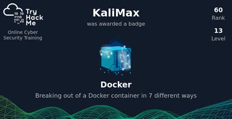 Tryhackme Kalimax Was Awarded A Badge