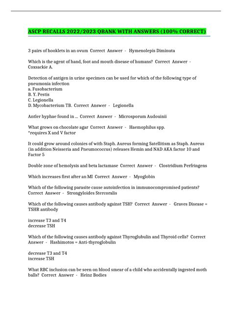 Ascp Recalls 2022 2023 Qbank With Answers 100 Correct Ascp Recalls Stuvia Us