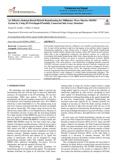 Pdf An Effective Kalman Based Hybrid Beamforming For Millimeter Wave Massive Mimo System By