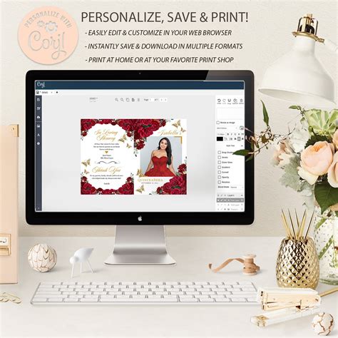 EDITABLE Program Template Elegant Red Gold Floral Etsy