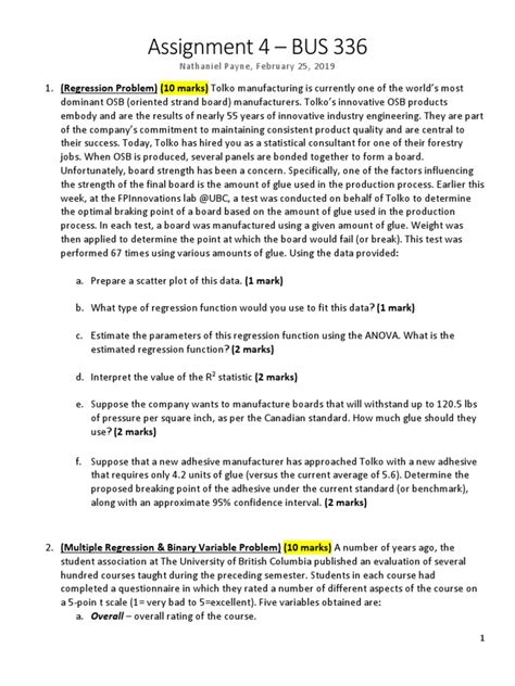 Assignment 4 Bus 336 Pdf Regression Analysis Coefficient Of Determination