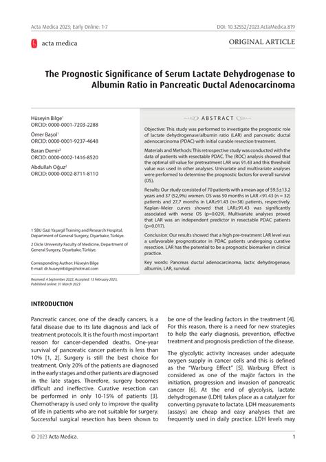 Pdf The Prognostic Significance Of Serum Lactate Dehydrogenase To