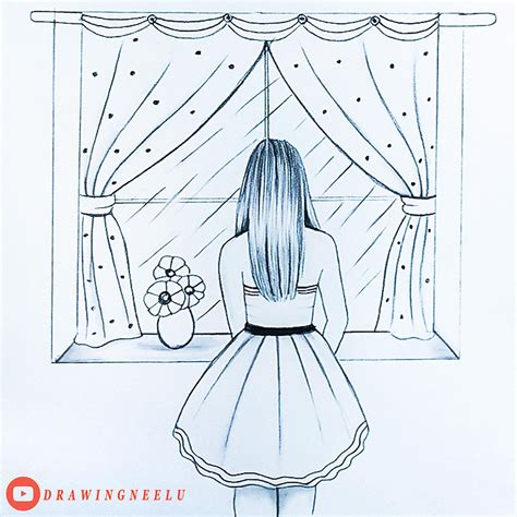 How To Draw A Girl Looking Window Rainy Season Step By Step Pencil Drawing Tutorial Easy Drawing