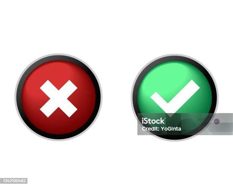 체크 표시 및 교차 아이콘 기호 집합입니다 예 및 아니오 버튼 녹색 오른쪽 및 빨간색 잘못된 기호 누름 버튼에 대한 스톡 벡터 아트 및 기타 이미지 Istock