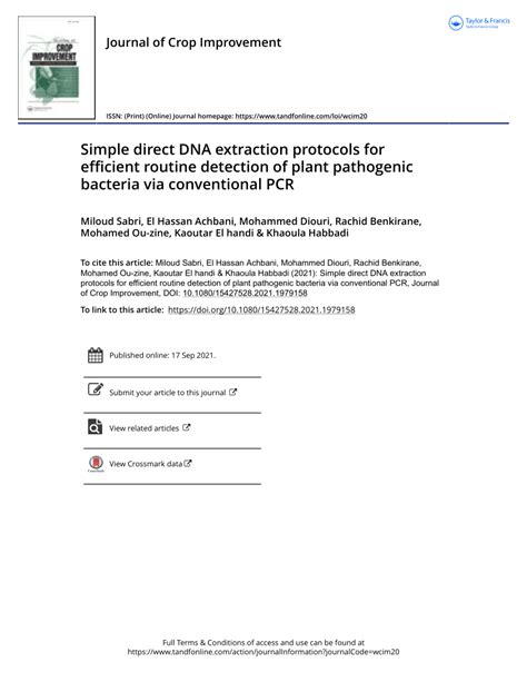 Pdf Simple Direct Dna Extraction Protocols For Efficient Routine Detection Of Plant Pathogenic