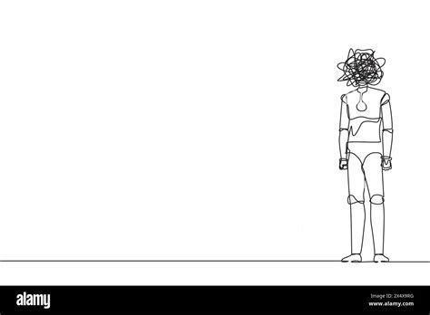 Continuous One Line Drawing Robot With Round Scribbles Instead Of Head Standing With Nervous