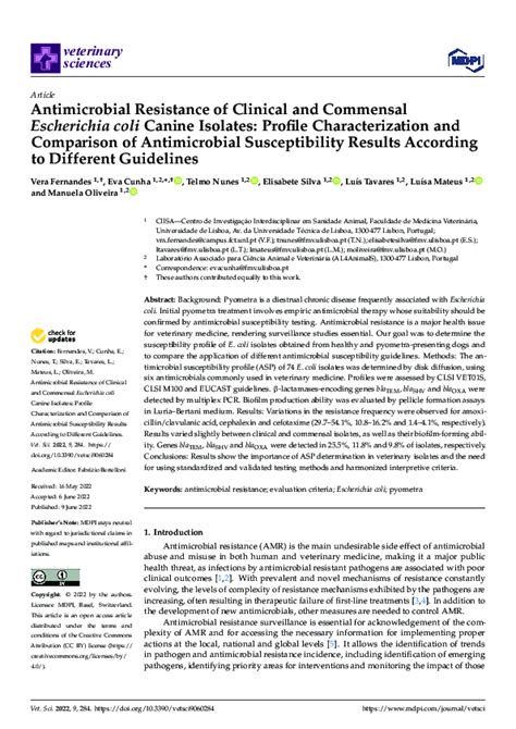 Pdf Antimicrobial Resistance Of Clinical And Commensal Escherichia