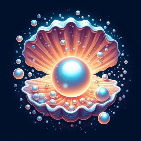 Premium Vector Pearl In A Seashell With Bubbles
