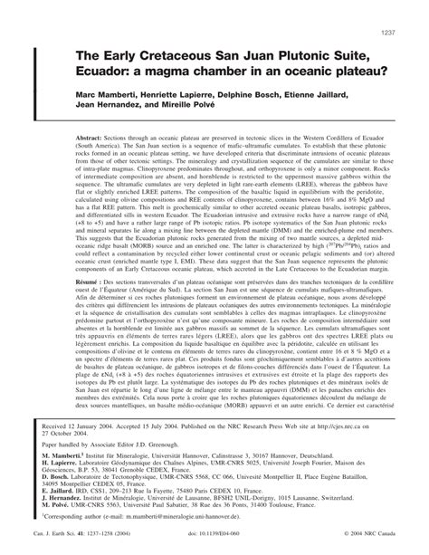 Pdf Deep Levels Of An Early Cretaceous Oceanic Plateau Western Ecuador