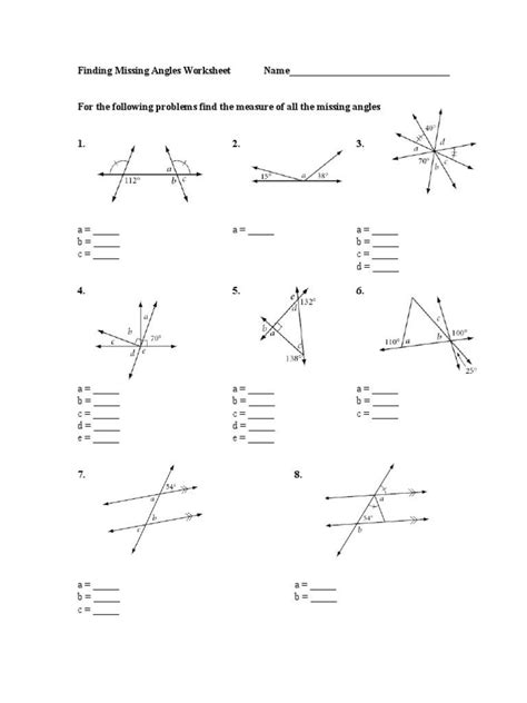 Finding Angle Measures Worksheet Finding Missing Angles Worksheet