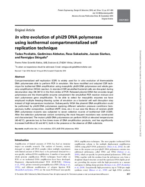 Pdf In Vitroevolution Of Phi29 Dna Polymerase Using Isothermal