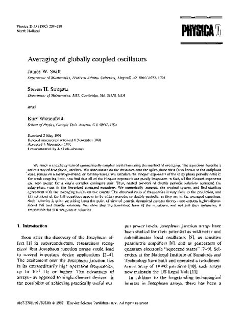 Pdf Averaging Of Globally Coupled Oscillators
