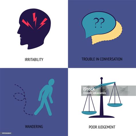 평면 스타일에 알 츠 하 이의 질병 증상 아이콘 세트 개념에 대한 스톡 벡터 아트 및 기타 이미지 개념 건강 진단 건강관리와 의술 Istock