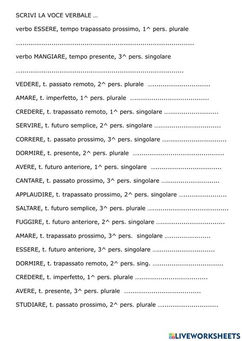 Coniugare Verbi Worksheet Live Worksheets