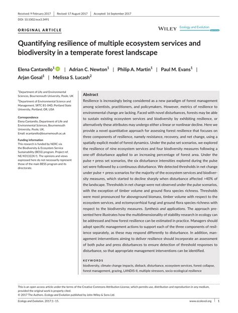 Pdf Quantifying Resilience Of Multiple Ecosystem Services And