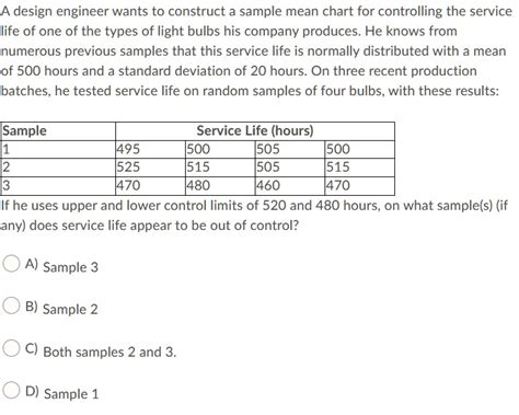A Design Engineer Wants To Construct A Sample Mean Chart For