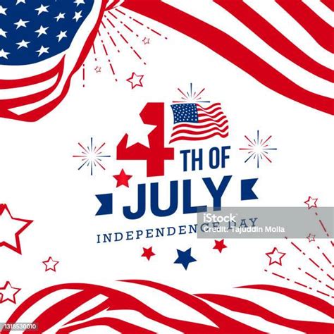 7월 4일 미국 독립기념일 디자인 스타 불꽃놀이 미국 국기가 국기를 흔들며 깃발을 흔들며 불꽃놀이를 배경으로 폭발 7월 4일에 대한 스톡 벡터 아트 및 기타 이미지 Istock