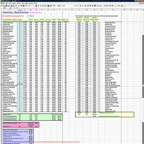 Soap Calc Lye Calculation Spreadsheet Program Sap Calculator