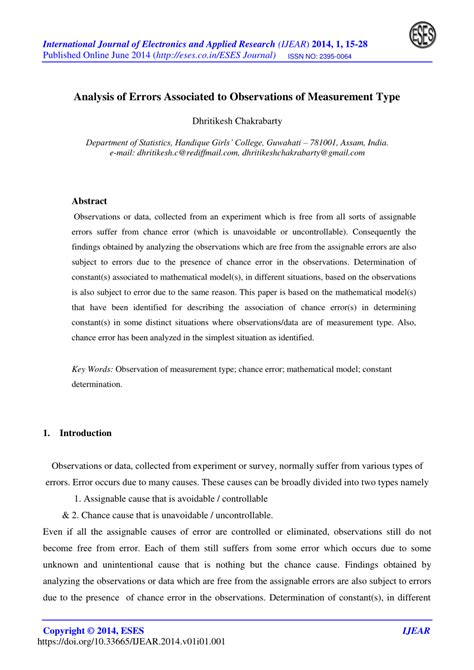 Pdf Analysis Of Errors Associated To Observations Of Measurement Type