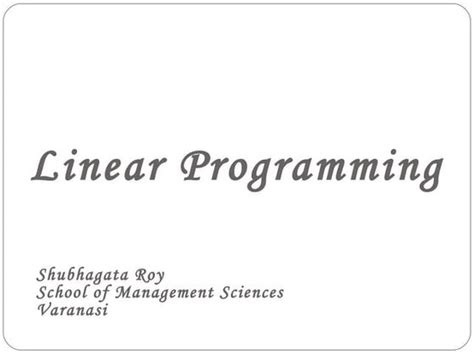 Introduction To Linear Programming Ppt