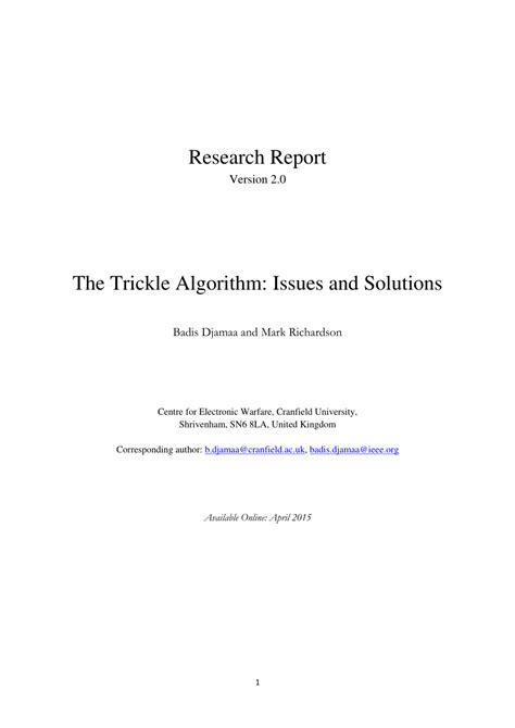 Pdf The Trickle Algorithm Issues And Solutions Version 20