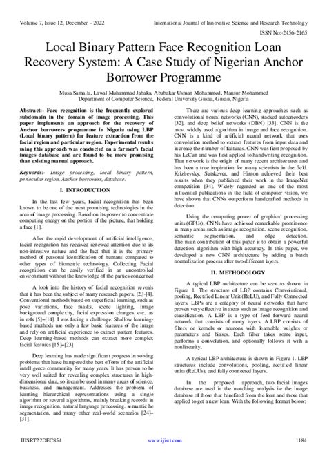 Pdf Local Binary Pattern Face Recognition Loan Recovery System A