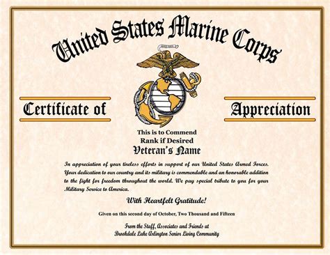 Free Printable Veterans Certificate Of Appreciation