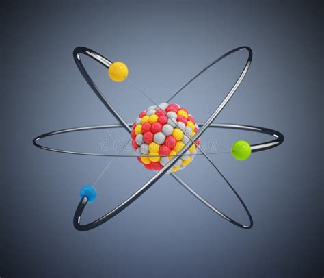 Atom Model With Orbital Electrons Isolated On Gray Background 3d Illustration Stock