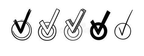 Doodle Round Checkboxes With Tick Hand Drawn Scribble Check Marks With Ticks Set Stock Vector