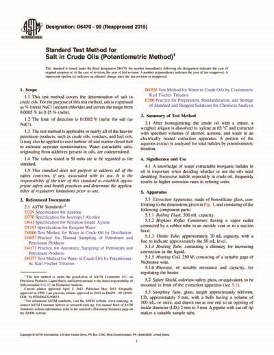 ASTM D Standard Test Method For Salt In Crude Oils Potentiometric Method
