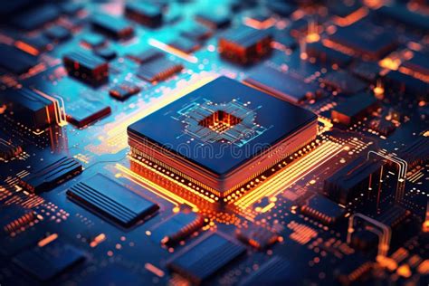 A Close Up View Of A Glowing Cpu On A Motherboard Stock Illustration Illustration Of Data